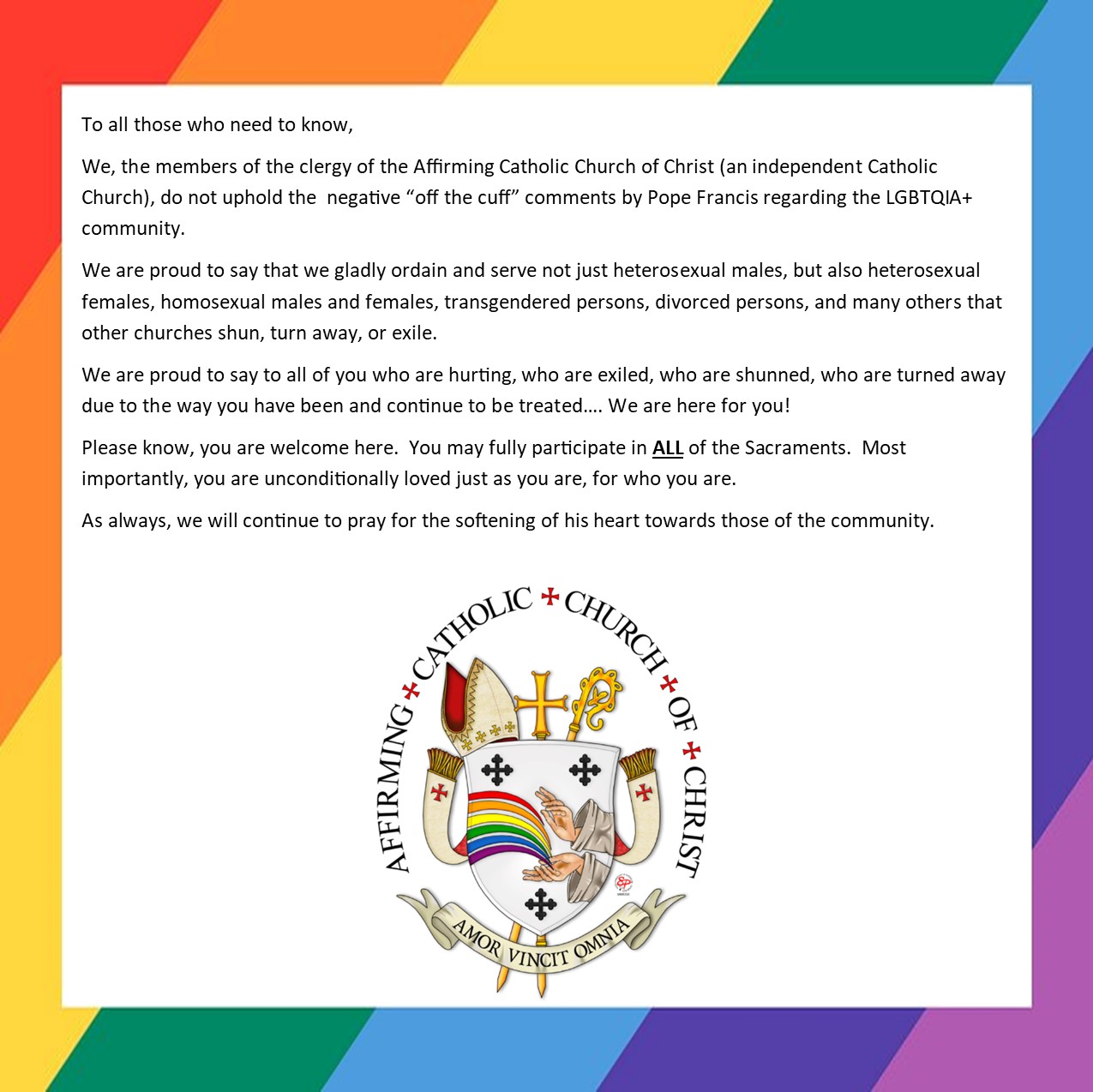 Welcome to the Affirming Catholic Church of Christ: an affirming and ...
